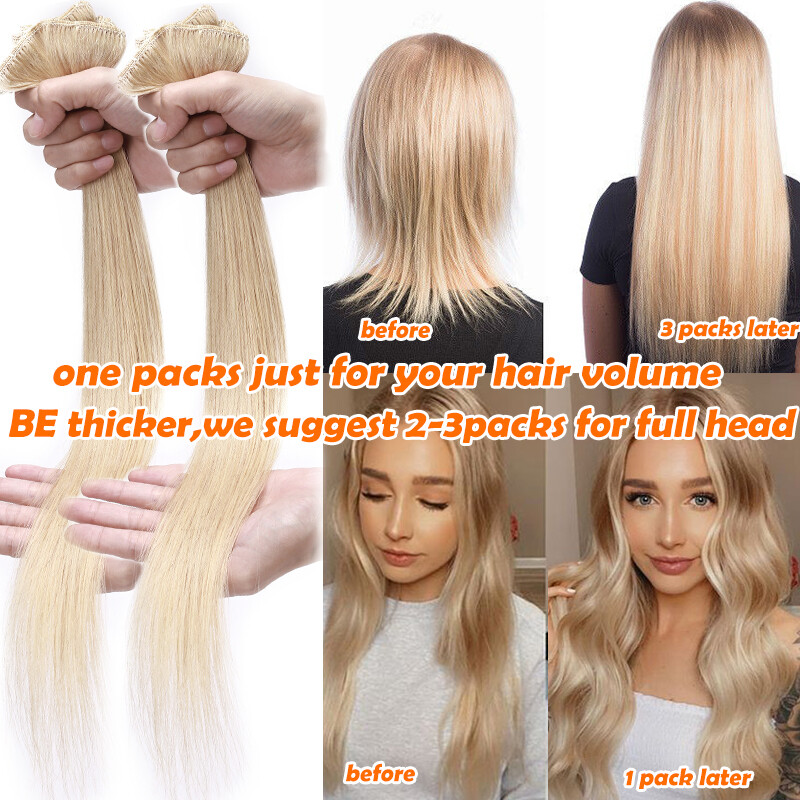 Clip in Hair Extensions Real Human Hair Weft Full Head Ombre 12 14 16 ...