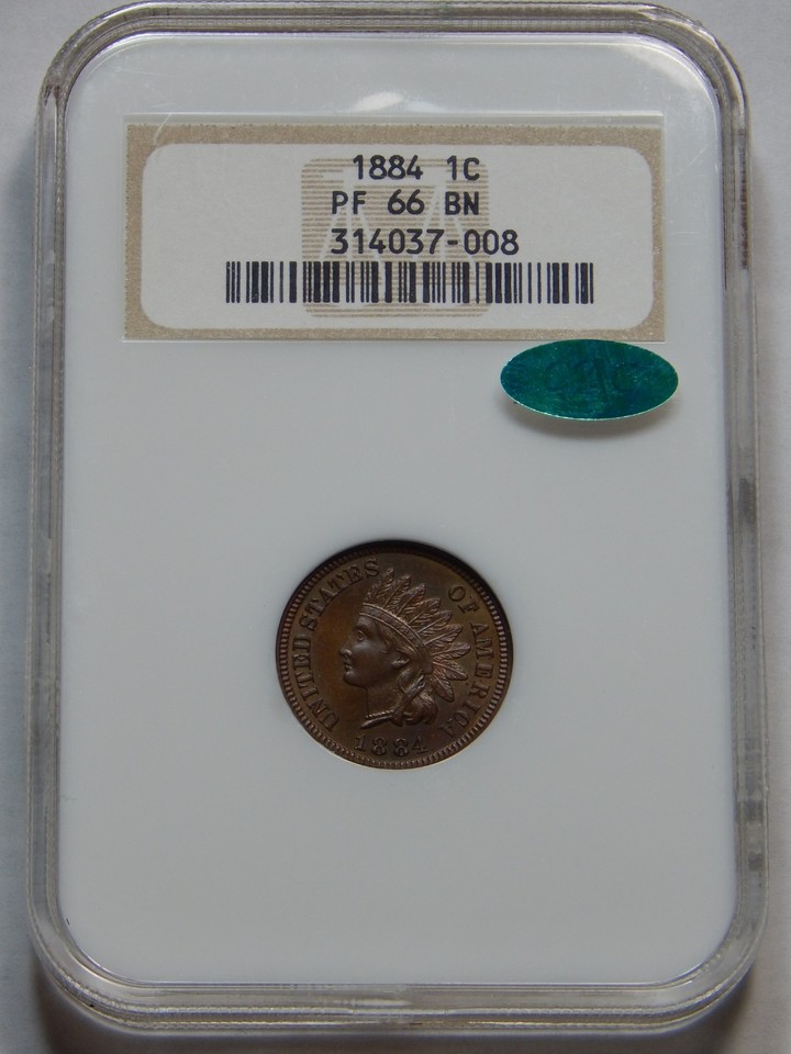1884 1C Proof Indian Head Cent PF-66BN NGC/CAC, Old Fatty Holder, Nice ...