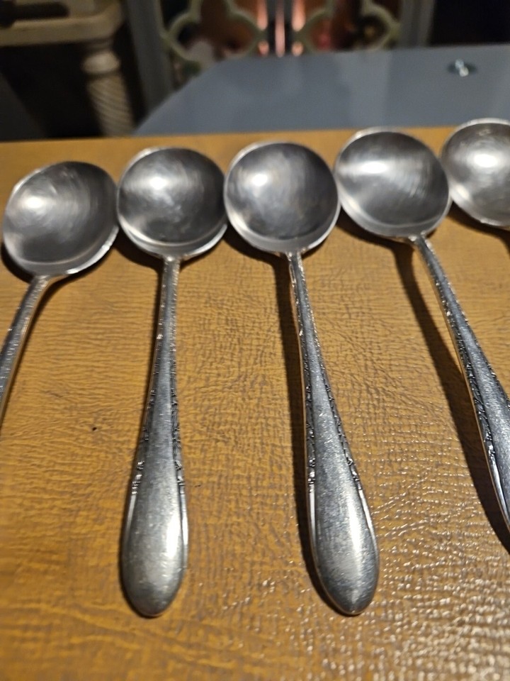 8 Silver Plate Round Soup Gumbo Dinner Spoons Gorham Invitation ...