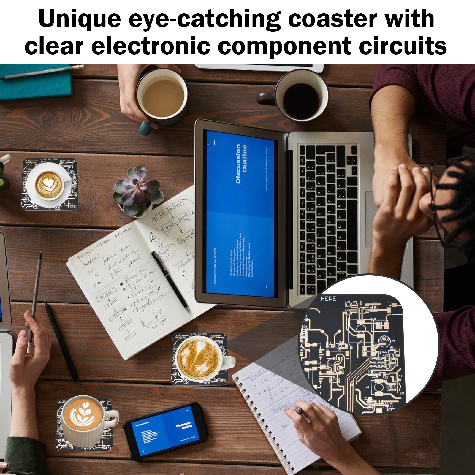 2 Pcs Circuit Board Coasters Coasters for Drinks in PCB-Design Black ...