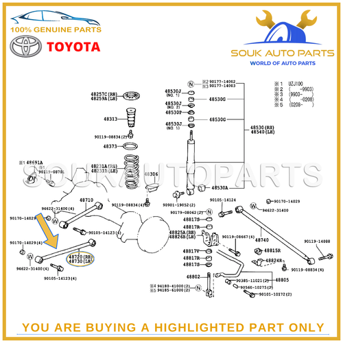 48720-60040 Genuine Toyota ARM ASSY, LOWER CONTROL, RH/LH For LX470 ...