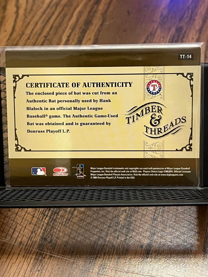 HANK BLALOCK 2005 DONRUSS "TIMBER & THREADS" TEXAS RANGERS GAME-USED BAT RELIC!! | eBay
