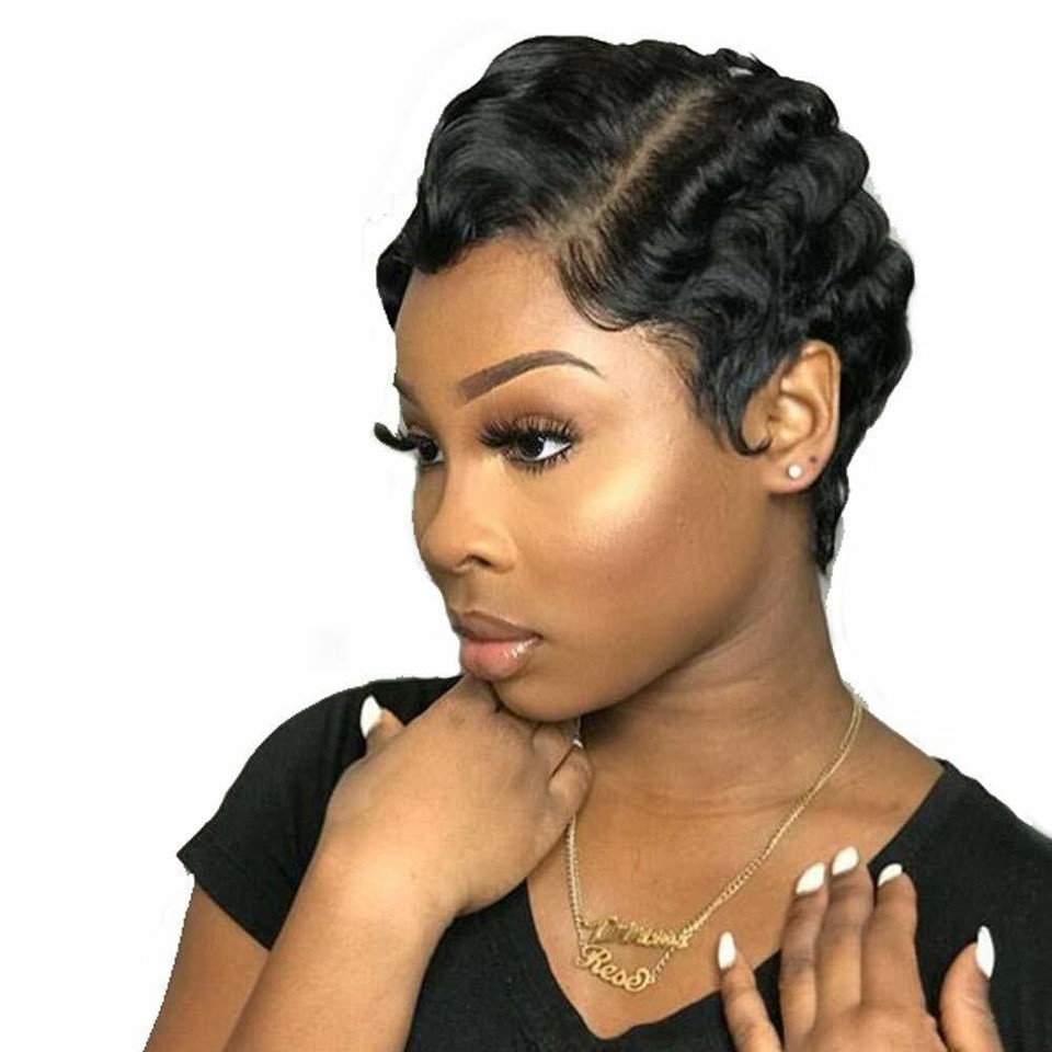 PIXIE CUT FINGER WAVE BOB WIG NON LACE MACHINE MADE 100% HUMAN HAIR ...