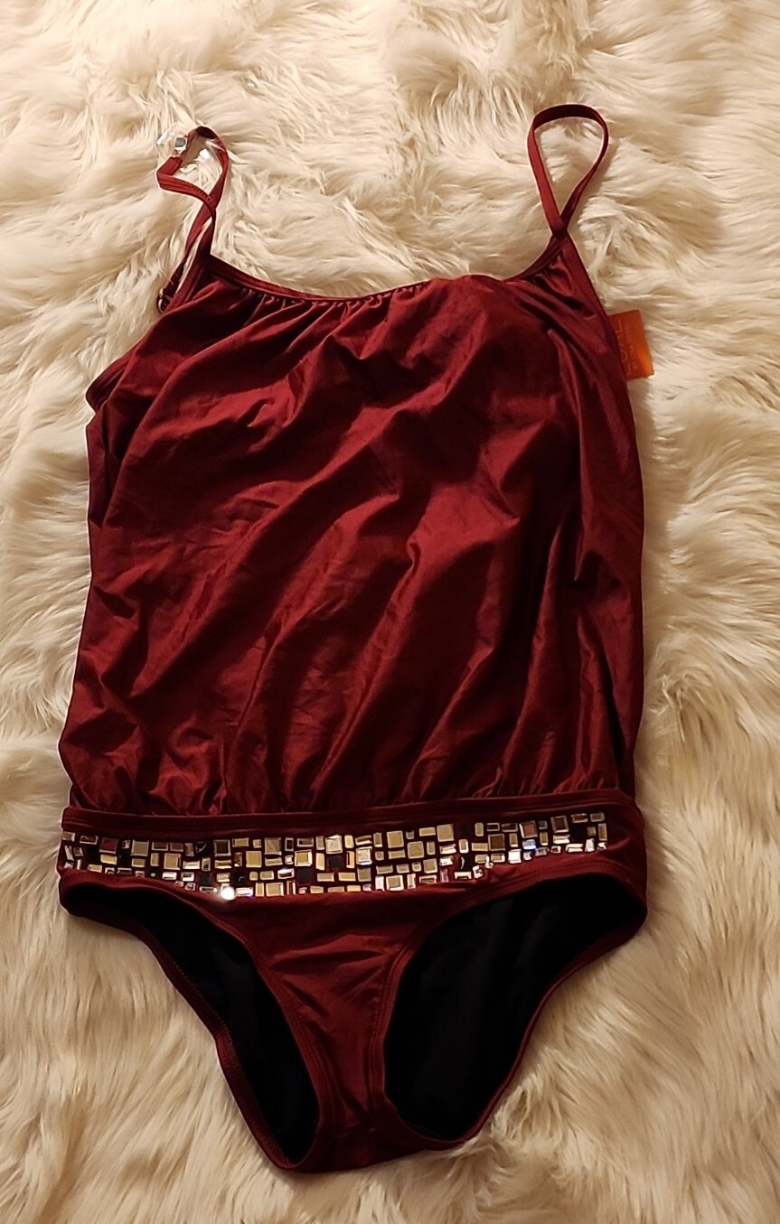LUXE BY LISA VOGEL Size 6 Swimsuit Rhinestone Loose Halter Drape NWT ...