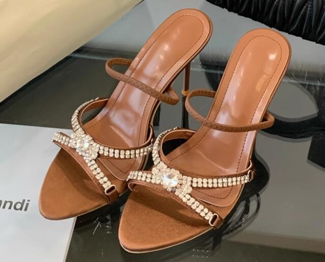 Sexy Women Rhinestones Peep Toe Stilettos High Heels Slippers Lady ...