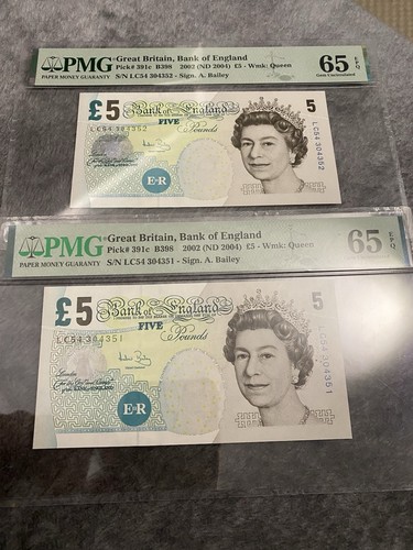 X2 Consecutive Banknotes RARE 2002 UK 5 Pounds PMG65 | eBay UK