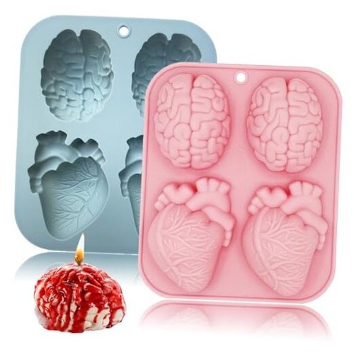 3D Human Brain Heart Silicone Molds, 2 Pack Realistic Human Brain Heart ...