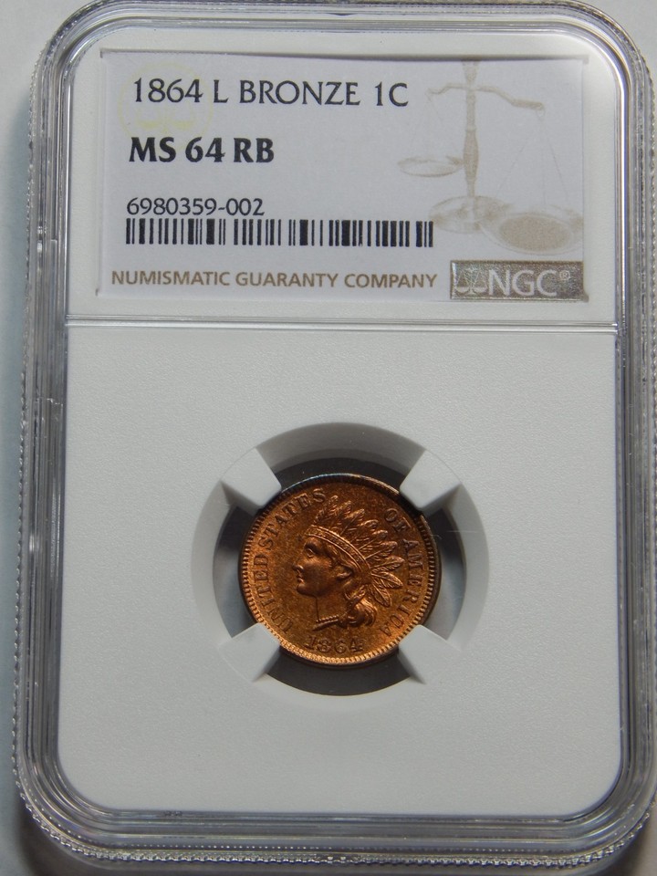 1864 1C Indian Head Cent L on Ribbon MS-64RB NGC, Nice Coin! | eBay