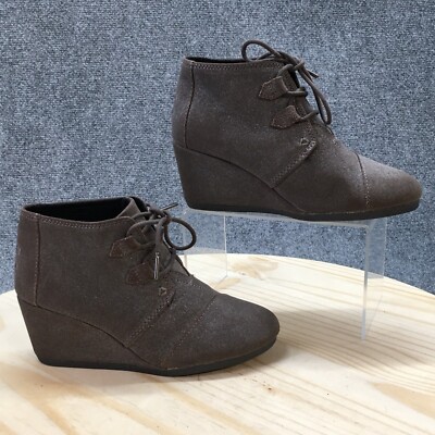 Toms Boots Womens 6.5 Kala Ankle Booties Gray Suede Lace Up Wedge ...