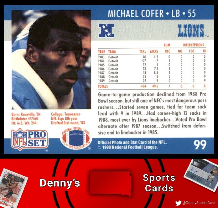 1990 Pro Set #99 Michael Cofer Detroit Lions Football Card | eBay