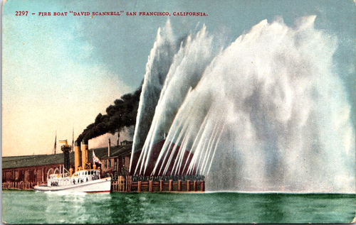Postcard San Francisco California Showing Fire Boat Action By David ...