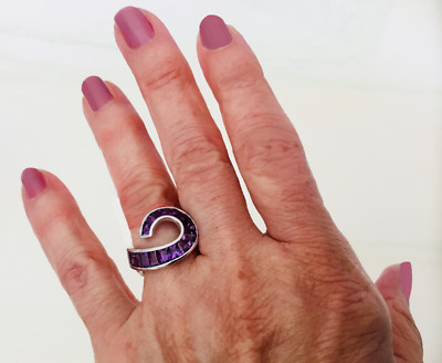 Designer Ring 18k White Gold Channel Set Amethyst Sizable 6.25 | eBay