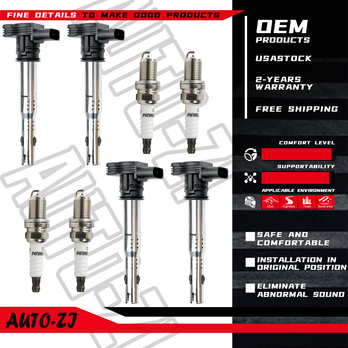 UF575 4 Ignition Coils + 4 Spark Plugs for Audi A3 A4 A5 A6 Q3 Q5 VW ...