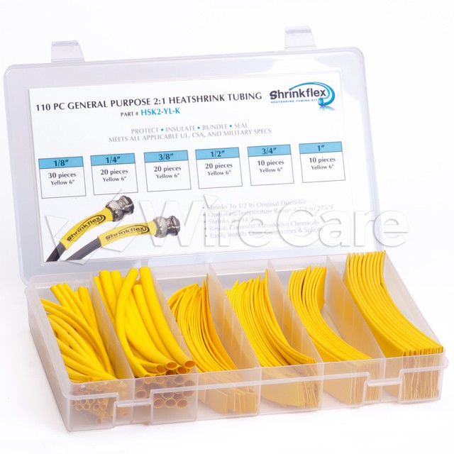 Shrinkflex 2 1 Heatshrink Tubing Kit -110 pieces 6” 6 sizes Yellow HSK2-YL-K for sale online | eBay