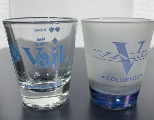 Pair Vail Colorado Shot Glass Souvenir Ski Elevation 11375 Feet Expert ...