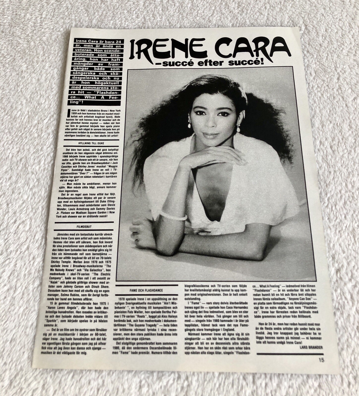 IRENE CARA 1983 FLASHDANCE Movie Clipping Poster Swedish magazine Okej ...