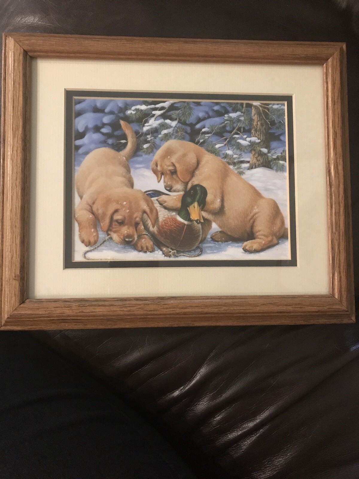 Jim Lamb "Winter Mischief" Framed print - Yellow Lab puppy - puppy ...