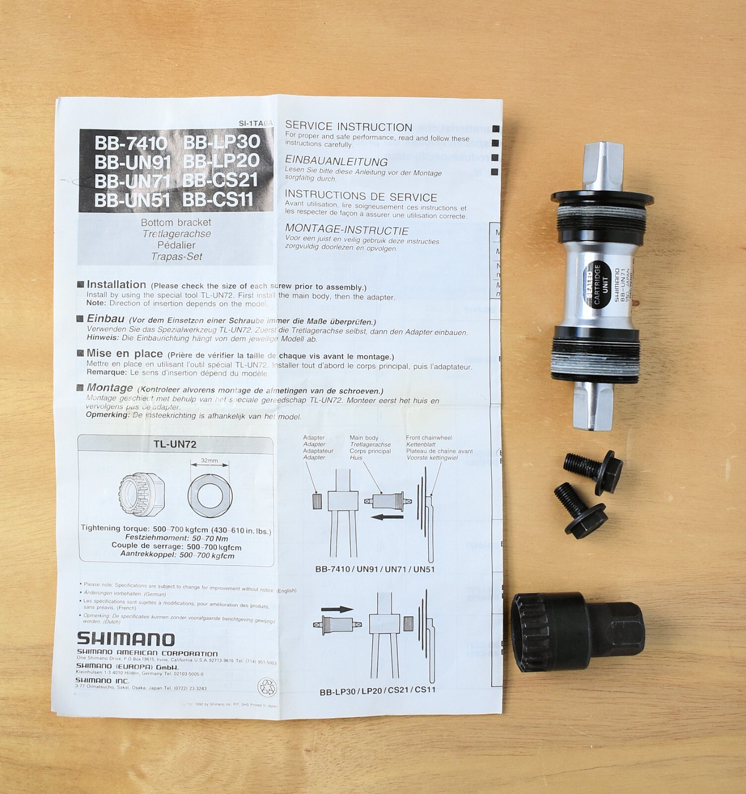 Vintage Shimano BB-UN71 Bottom Bracket w/paper, Screws & Park Tool BBT ...