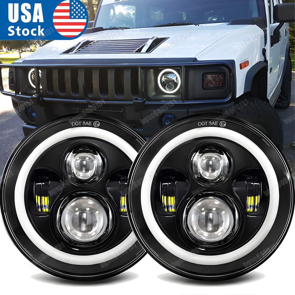 7'' Round LED Headlights High Low Beam for Jeep Wrangler JK TJ LJ CJ ...