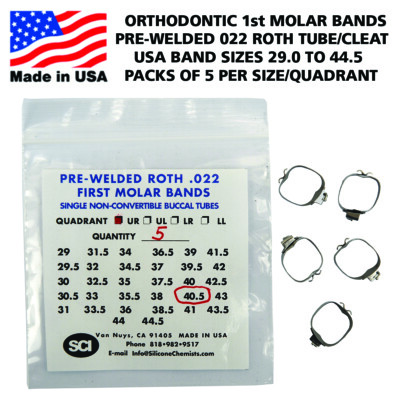 Orthodontic Pre-Welded 1st Molar Bands USA Sizes Roth .022 Tube/ Cleat ...