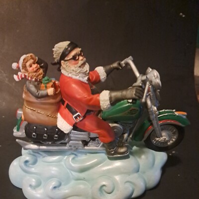 Harley Davidson Santas Sled Christmas Claus Elf Motorcycle Music Box ...