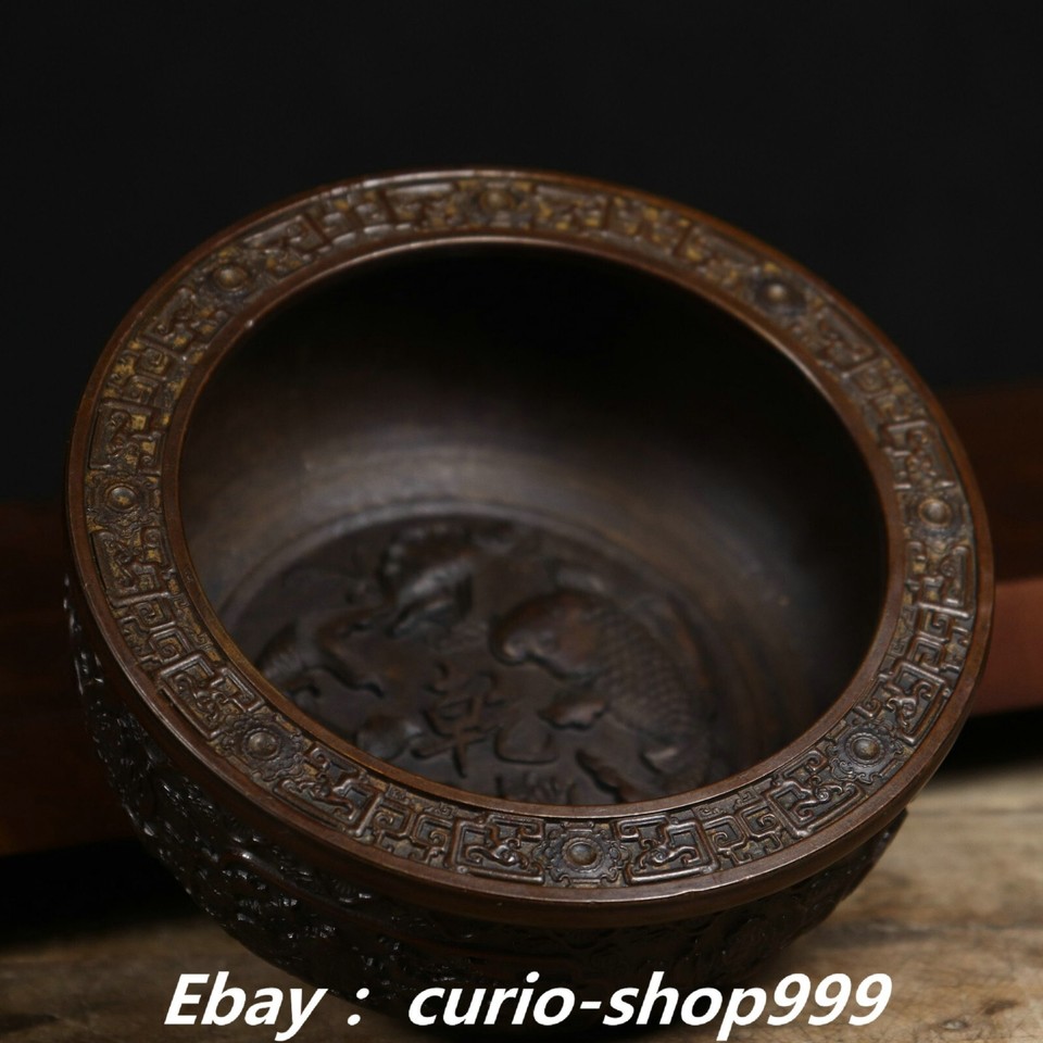 5.1" China Dynasty Pure Bronze 8 Auspicious Symbol Goldfish People ...
