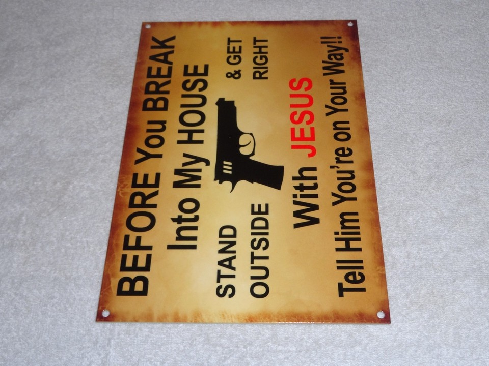 VINTAGE GET RIGHT W/ JESUS GUN B4U BREAK INTO MY HOUSE 12" METAL PISTOL ...