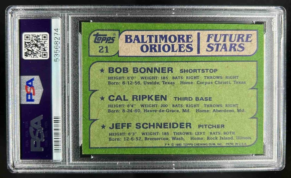 1982 Topps Orioles Future Stars Bonner Cal Ripken Jr Jeff Schneider RC ...