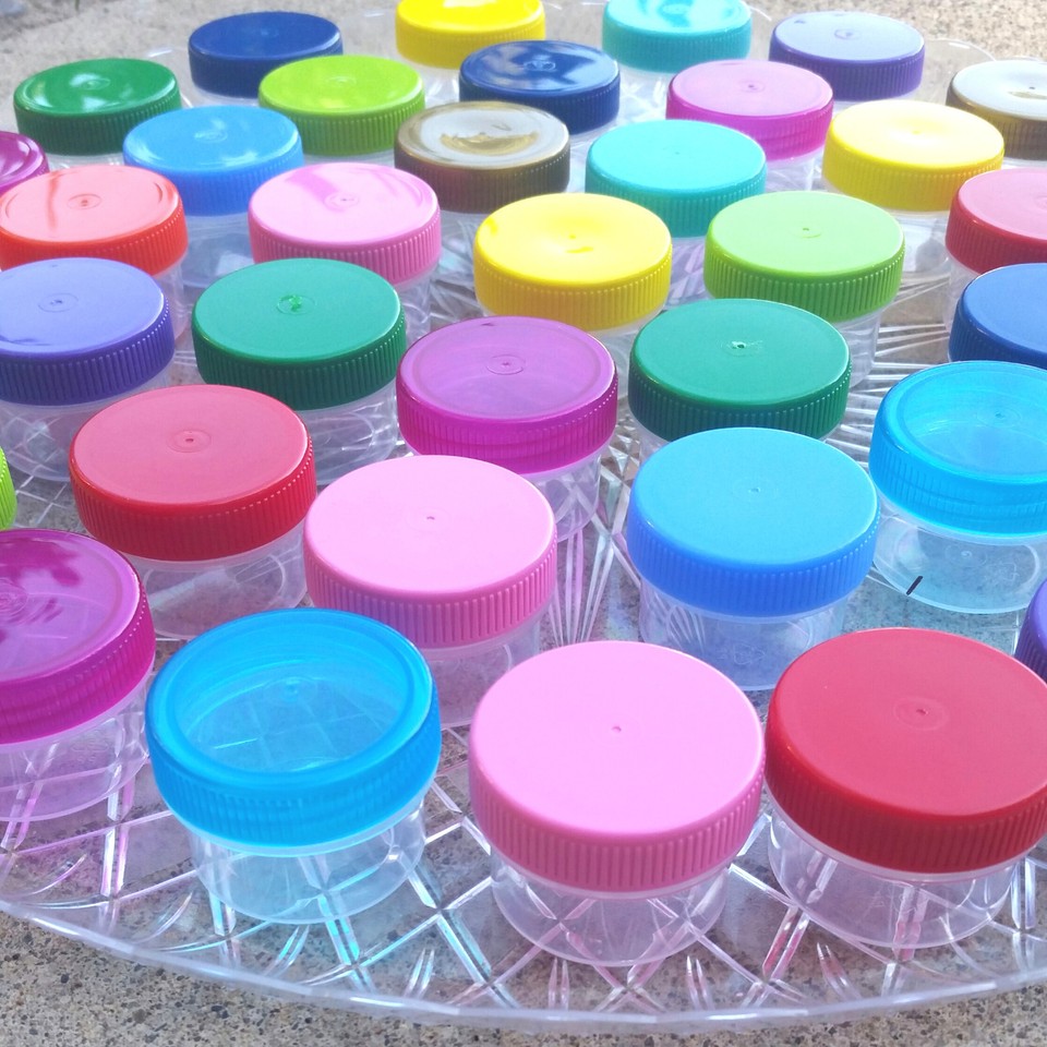 NEW 20 CLEAR Jars Color Lids 1/2 oz #3803 Container Makeup Sample Skin ...