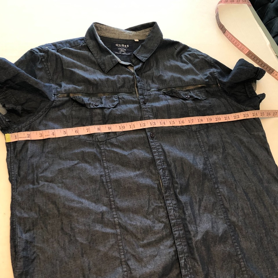GUESS Men Casual Button Down Blue Gray Shirt size 2XL Slim Fit Short ...