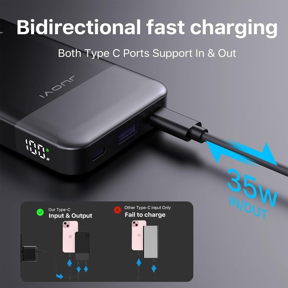 Power Bank 10000mAh 35W PD Fast Charging External Battery Backup For ...