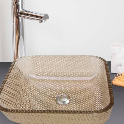 JSG Oceana 005-016-120 Cubix Vessel Fawn Hard Roc Glass Square Bathroom ...
