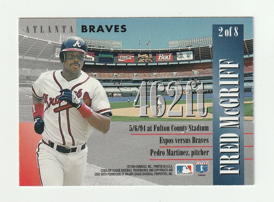 1994 Donruss Long Ball Leaders #2 Fred McGriff card, Atlanta Braves HOF ...