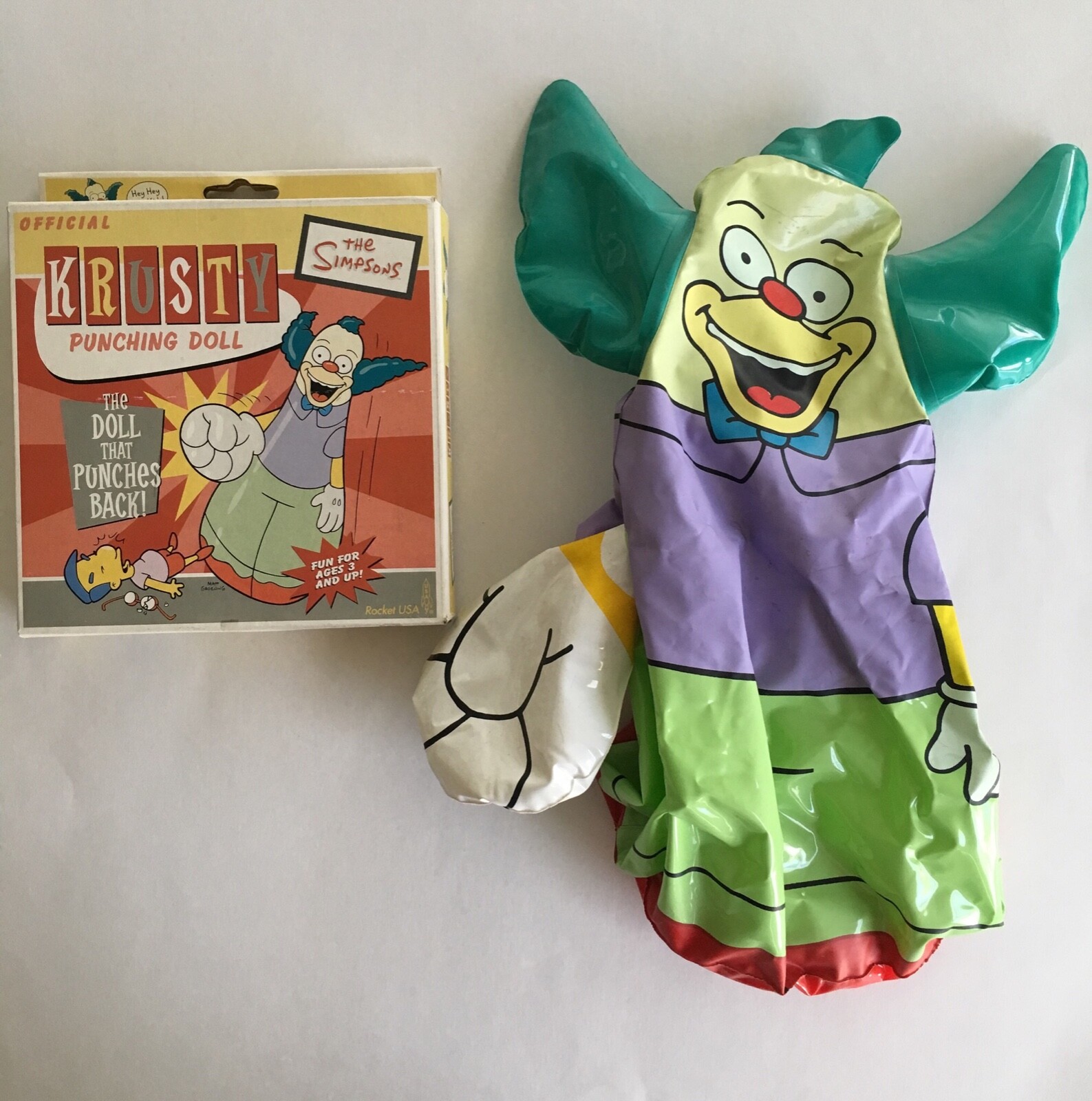 SIMPSONS KRUSTY THE CLOWN INFLATABLE PUNCHING DOLL 2002 18” TALL w/Box ...