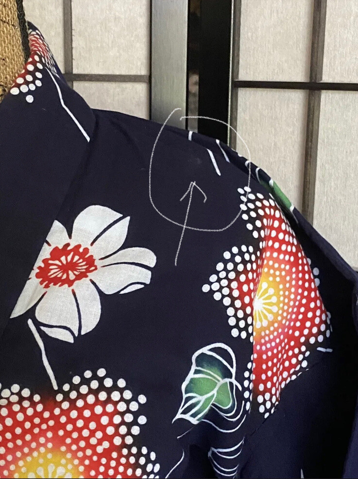 (S) Blue YUKATA Furisode Style Cotton kimono indigo Flower White Red ...