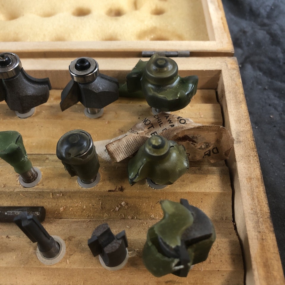 Router Bits 15 Piece Professional Woodworker Set in Wooden Storage Box ...