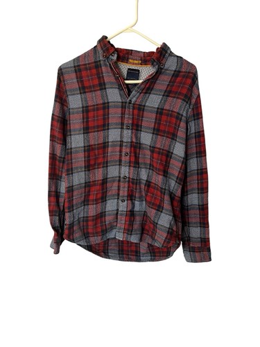 Denim Flower Flannel Shirt Mens Small Red Plaid Long Sleeve Button Up ...