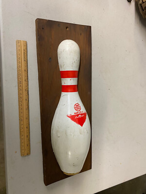 VINTAGE BOWLING AWARD PLAQUE - AMFLITE II AMF BOWLING PIN CUT IN HALF ...