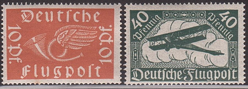 Germany Stamps Deutsches Reich 1919 Flugpost 10/40Pf. Mi. Nr. 111a/112a ...