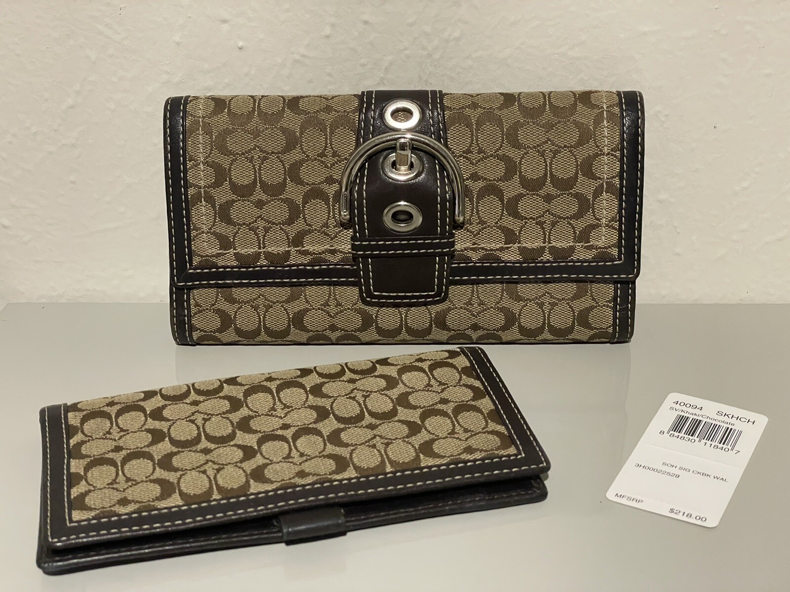 COACH Soho Signature Jacquard Checkbook Wallet Khaki/… - Gem