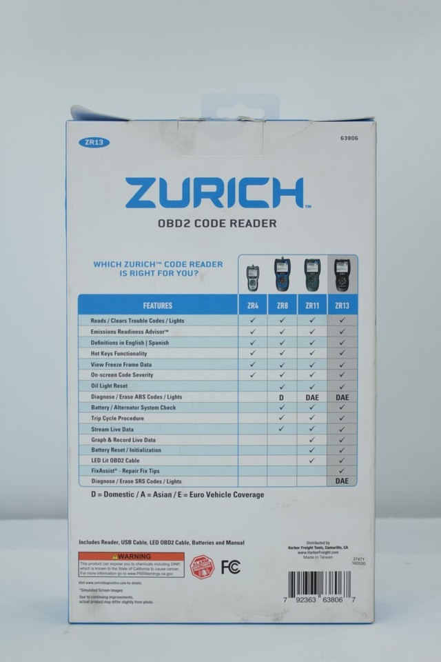 ZURICH ZR13 OBD2 CODE READER (ISP010406) 792363638067| eBay