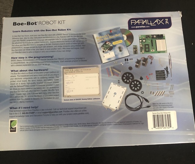 Unopened Parallax Boe-bot Complete Robot Kit V2 USB 28832 for sale ...