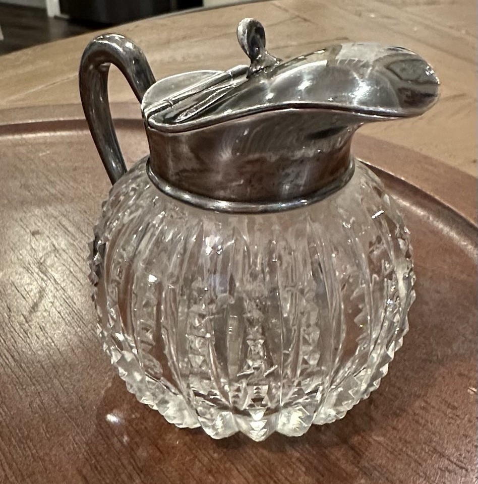 3 1/2” Pewter/silver Cut Crystal Syrup Pitcher Vintage | eBay