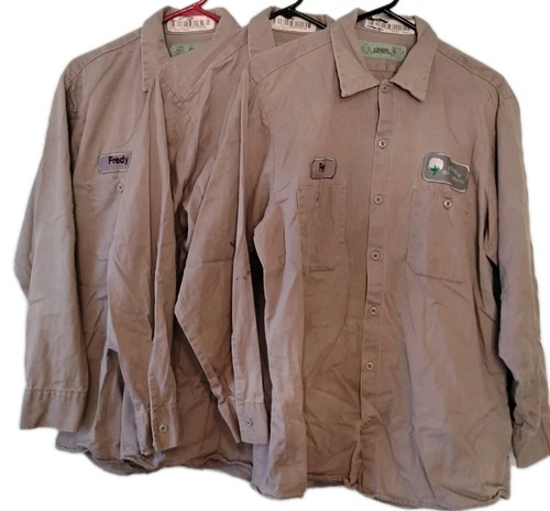 Lot Of 3, Large Long Sleeve Tan, 100% Cotton Uniform Work Shirts Cintas ...