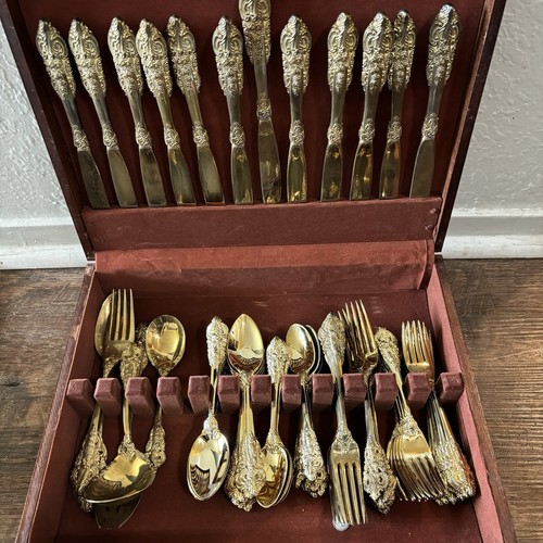 Vintage Baroque Godinger Flatware Set Full 65 Pc Box Gold Plated ...