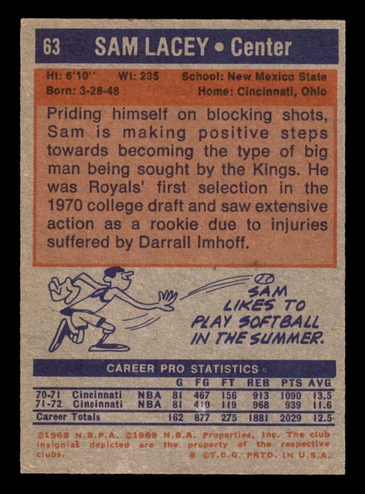 1972 Topps Basketball #63 Sam Lacey EX *e1 | eBay