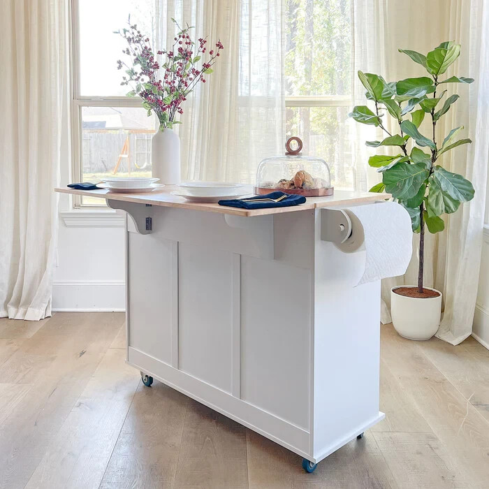 Portable Drop-Leaf Kitchen Island Cart Wood Storage Cabinet w/Wheels ...