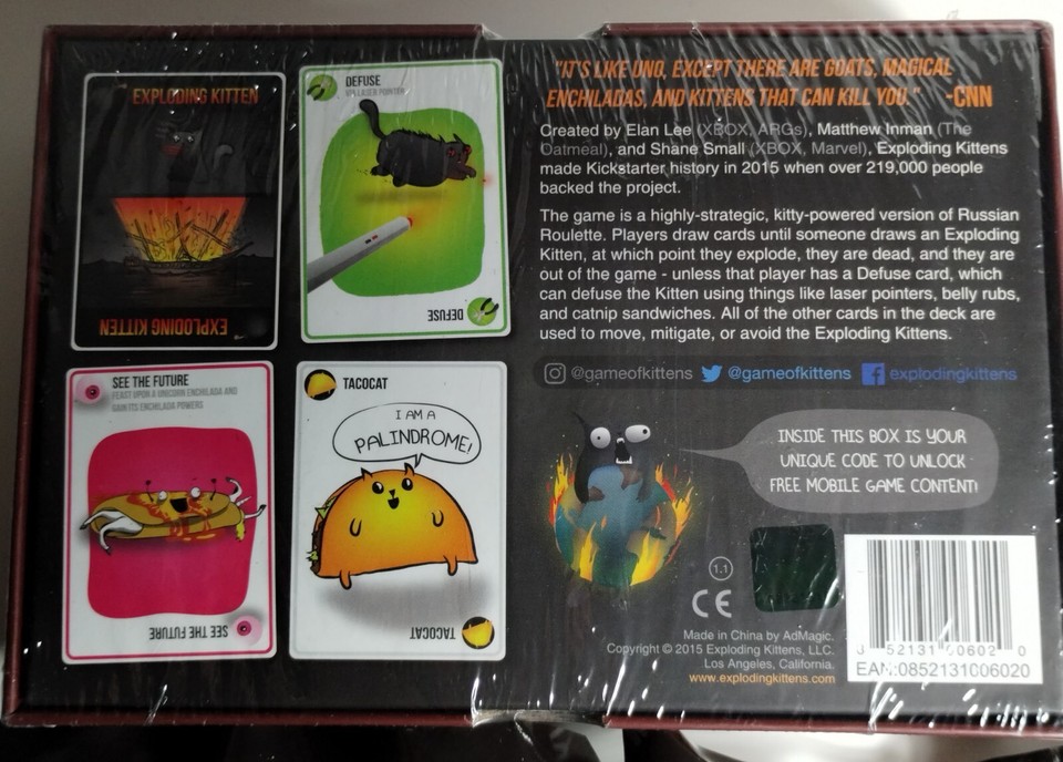 Exploding Kittens Card Game & 2 Exploding Kittens Backpack Hangers Ages ...