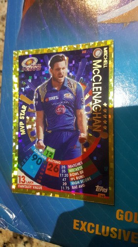 TOPPS VIVO IPL CRICKET ATTAX 2017 #168 Mitchell McClenaghan MI MVP Star ...