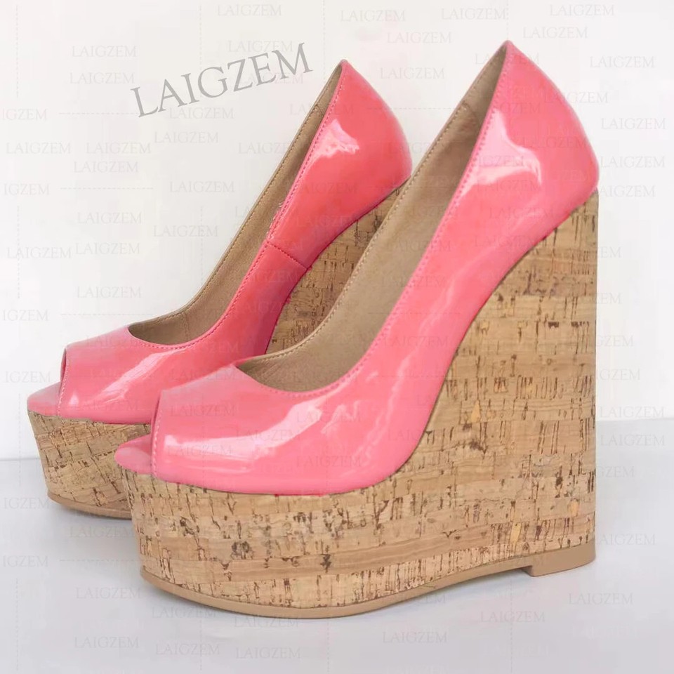 Women Platform Wedges Pumps Peep Toe Shoes Woman Cork Print Ladies ...